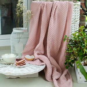 Blush Pink Linen Throw Blanket Washed Bedspread Bed Cover Boho Home ...