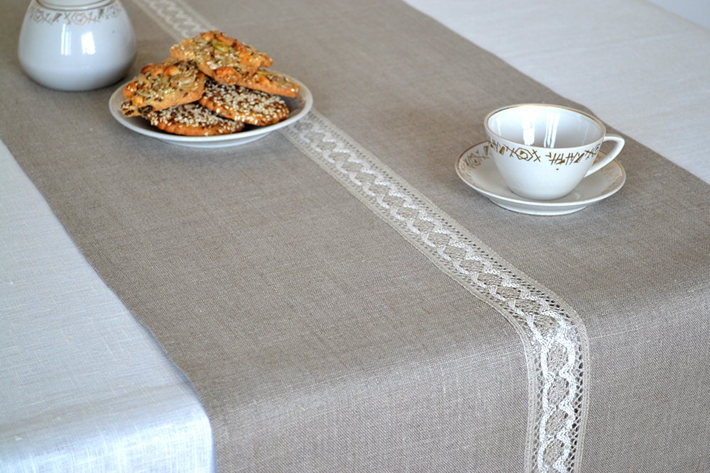 Natural Linen Table Runner Family Dinner Lace Table Decor - Etsy