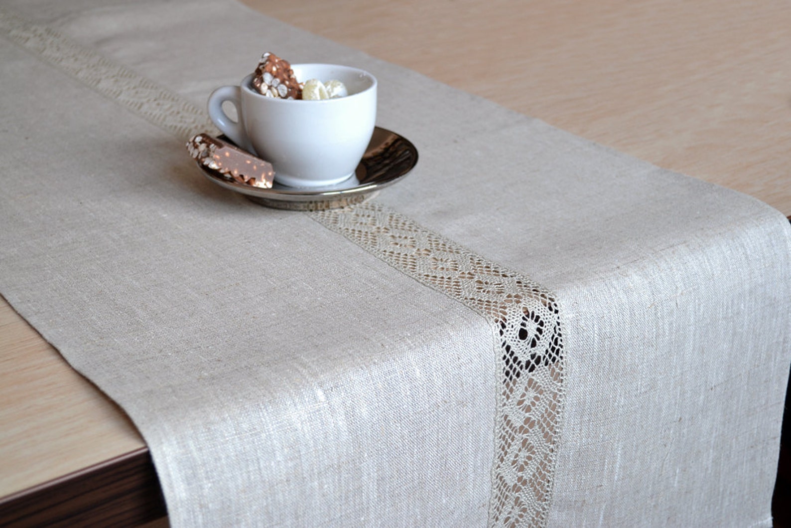Natural Linen Table Runner Event Dinner Decor Wedding Lace - Etsy