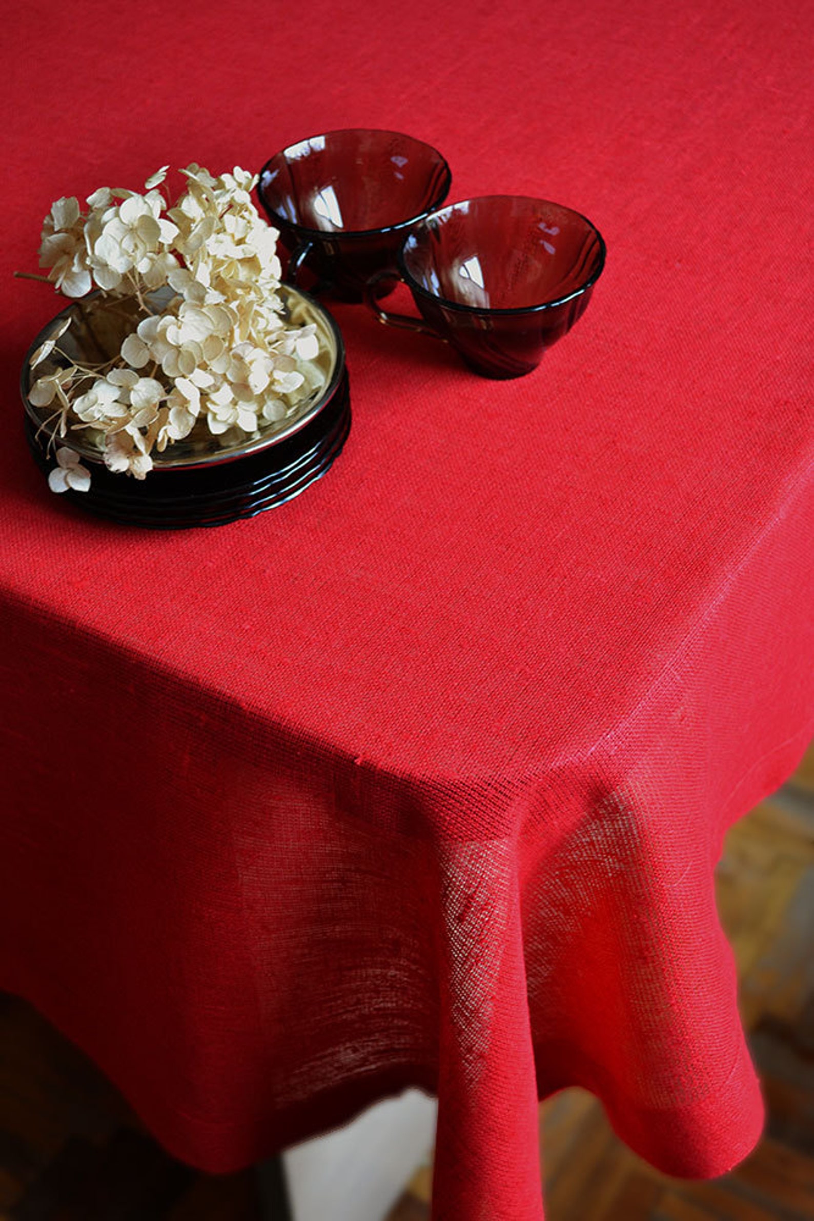 Red Linen Tablecloth Rustic Long Table Cloth Christmas Vegan - Etsy