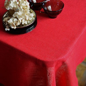 Red Linen Tablecloth Rustic Long Table Cloth Christmas Vegan Table ...