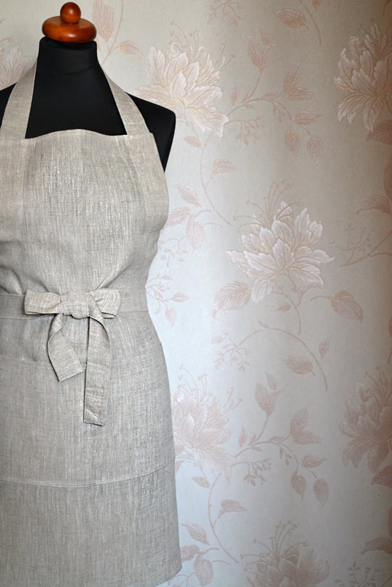 Linen Aprons Unisex Full Apron Natural Gray With Black Apron - Etsy