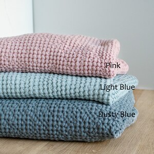 Light Blue Linen Throw Blanket Washed Bedspread Bed Cover Boho Home ...