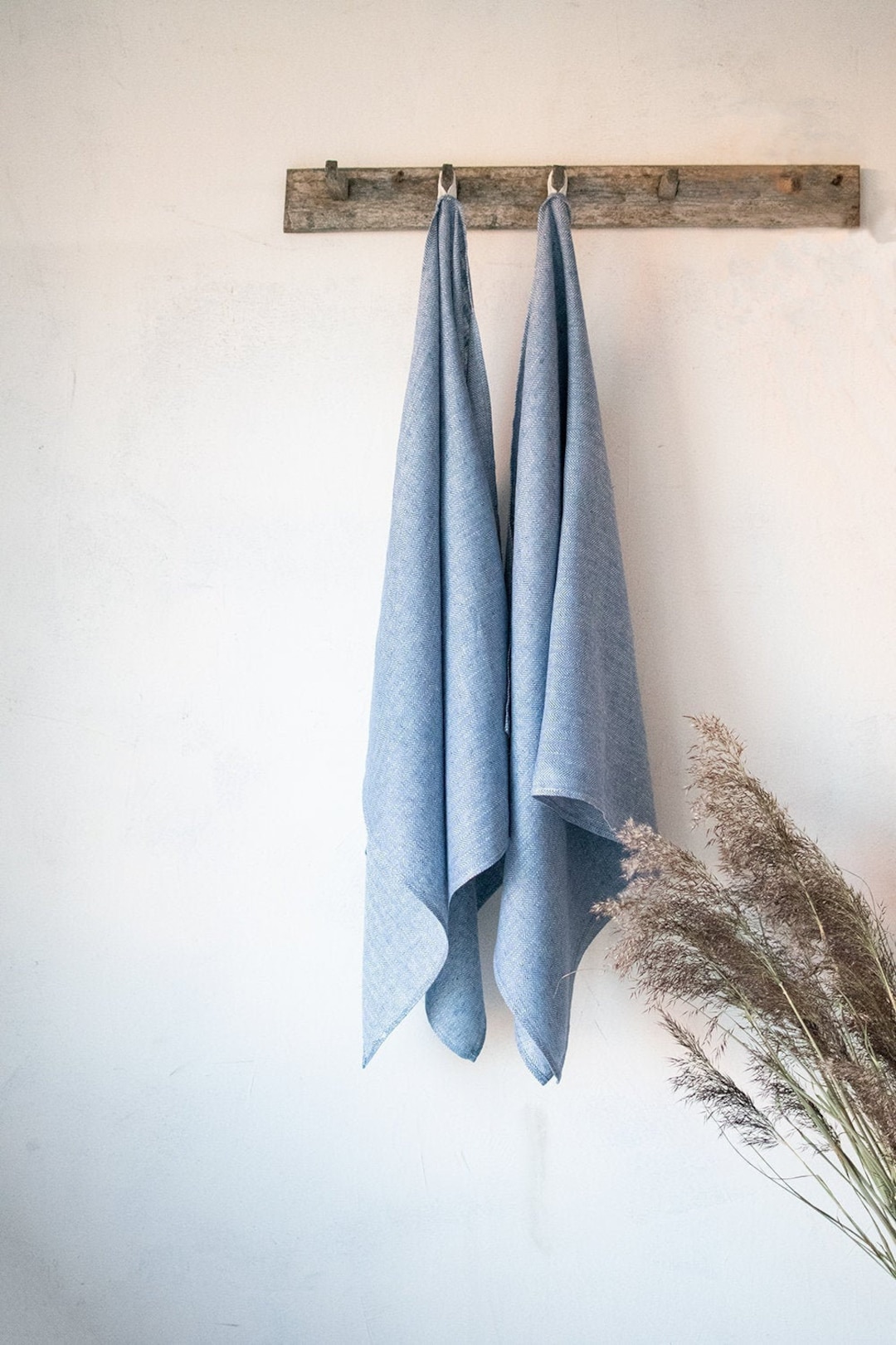 Blue Linen Towel Men Herringbone Towel Lake House Bath Sheet Stone ...
