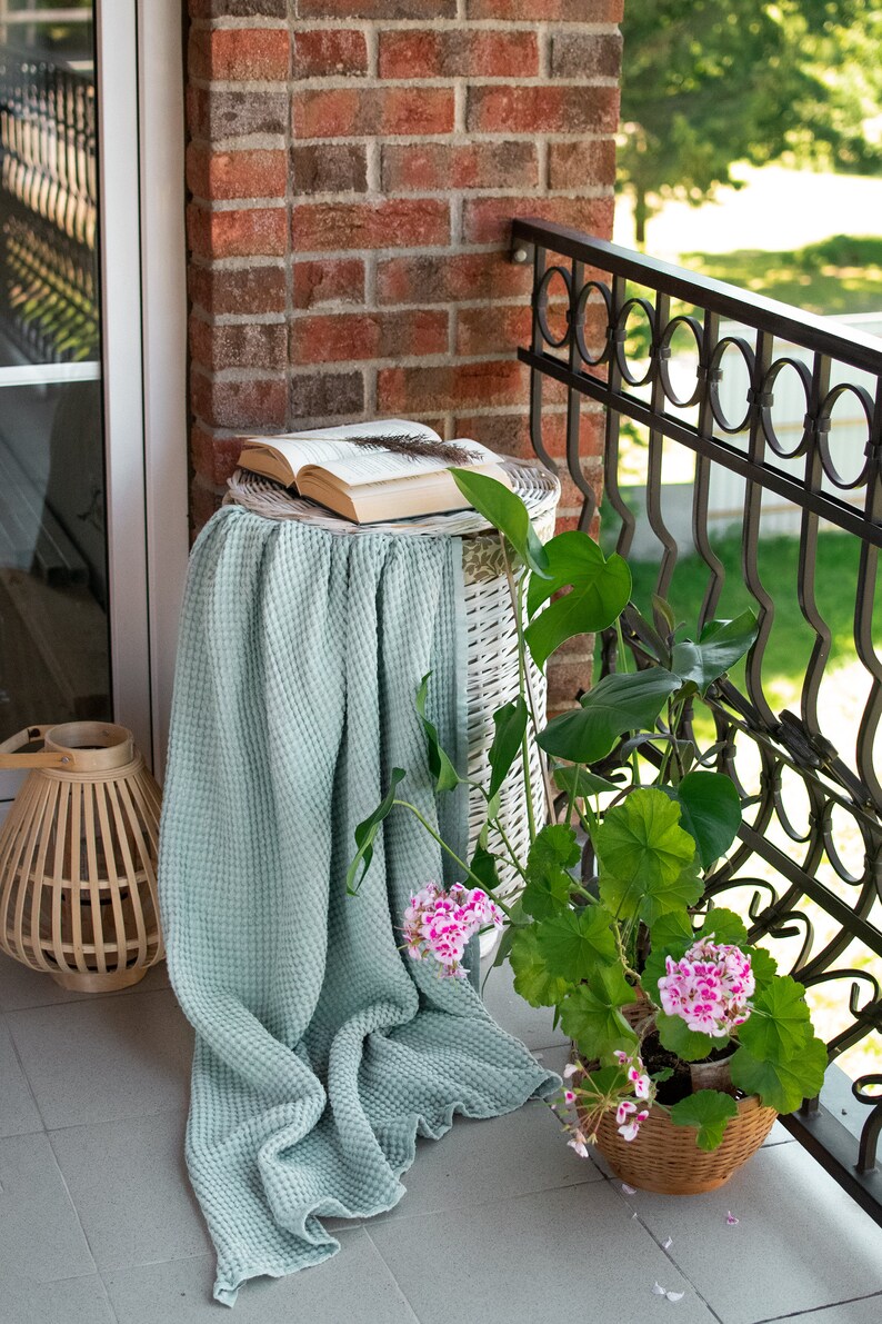 Light blue linen throw blanket Washed bedspread bed cover Boho | Etsy