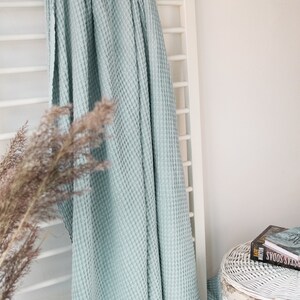 Light Blue Linen Throw Blanket Washed Bedspread Bed Cover Boho Home ...