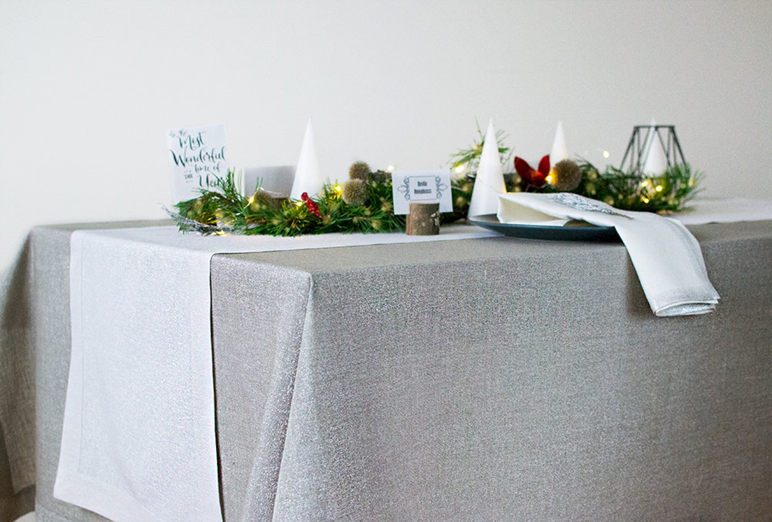 Silver Linen TABLECLOTH Metallic Wedding Dinner Table Cover - Etsy