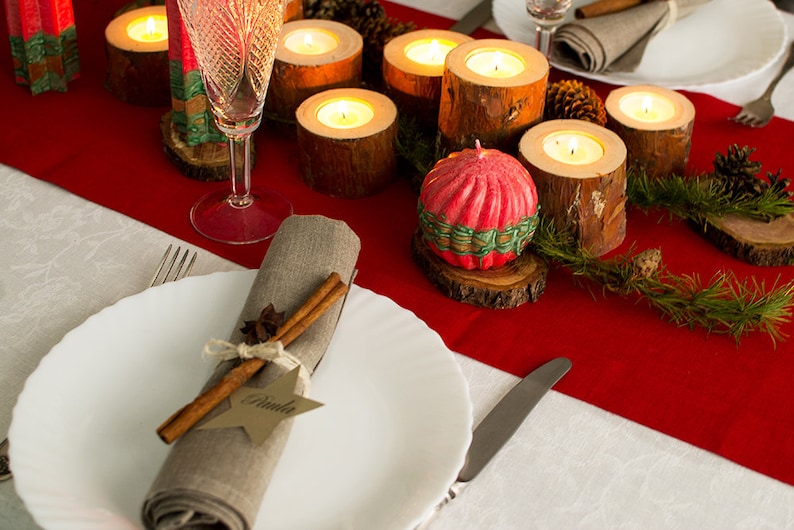 Red Linen Table Runner Wedding Dinner Runner Rustic Table - Etsy