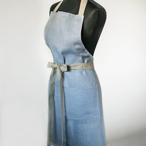 Linen Full Apron Natural Gray With Light Blue Apron Grey Traditional ...