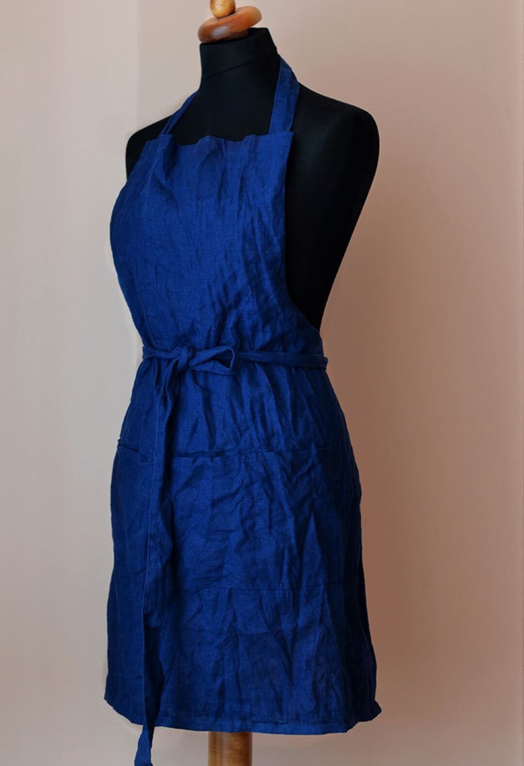 Full Linen Apron Navy Blue Apron Stone Washed Pinafore Apron Long Chef ...