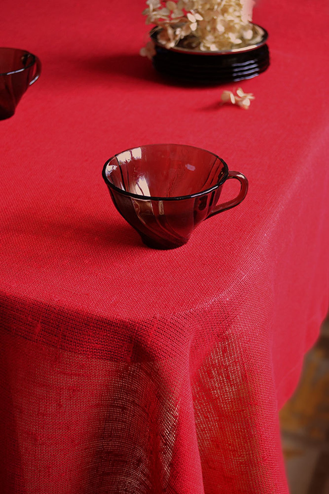 Red Linen Tablecloth Rustic Long Table Cloth Christmas Vegan - Etsy