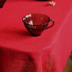 Red Linen Tablecloth Rustic Long Table Cloth Christmas Vegan Table ...
