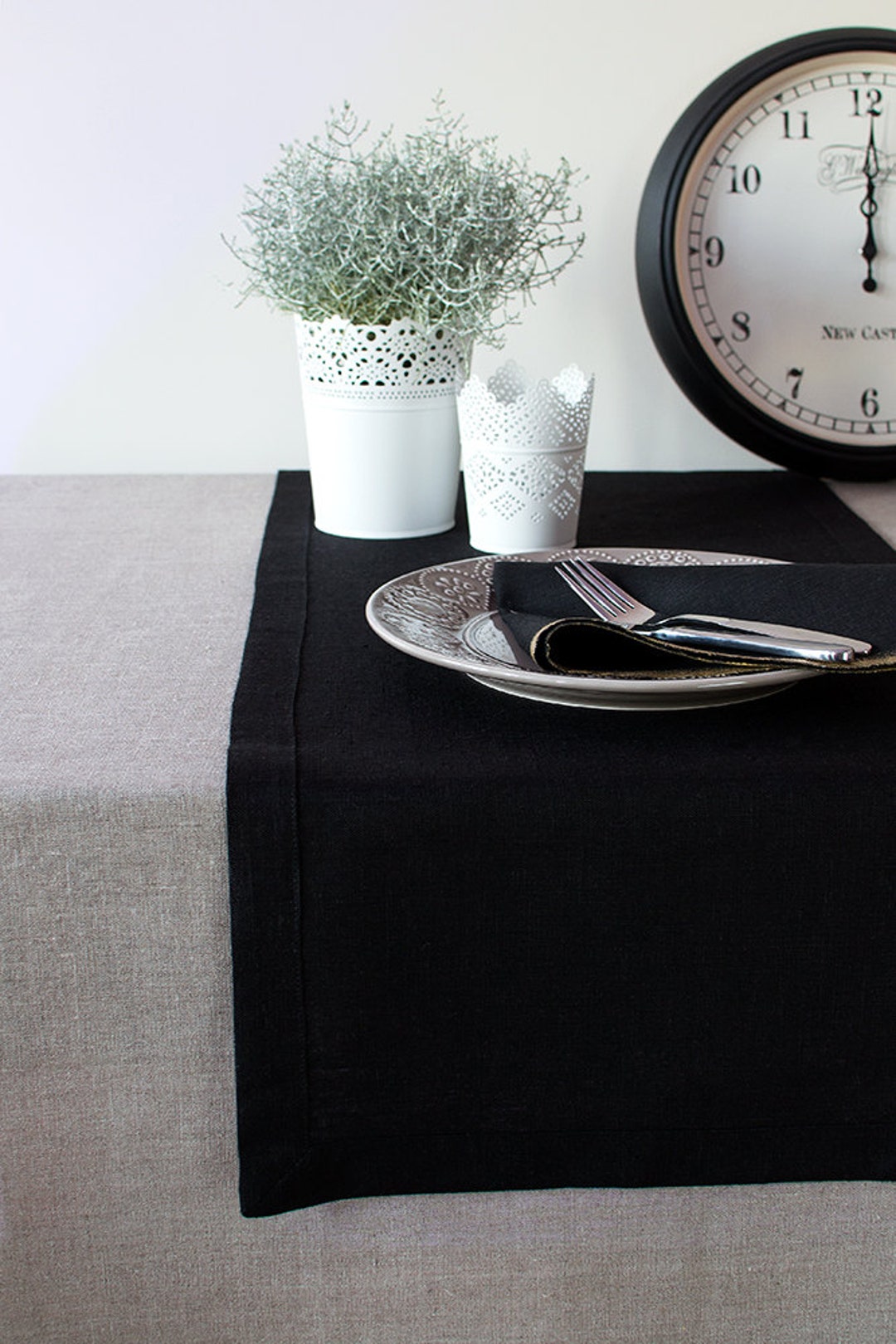 Black Linen Table Runner Halloween Tablescapes Wedding Party Dinner ...