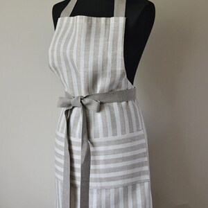 Linen Apron Striped Full Apron Natural Linen Apron Foodie Gift | Etsy