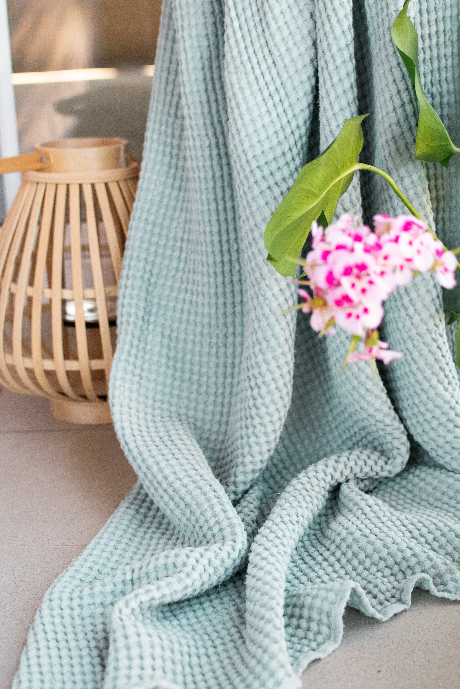 Light Blue Linen Throw Blanket Washed Bedspread Bed Cover Boho | Etsy