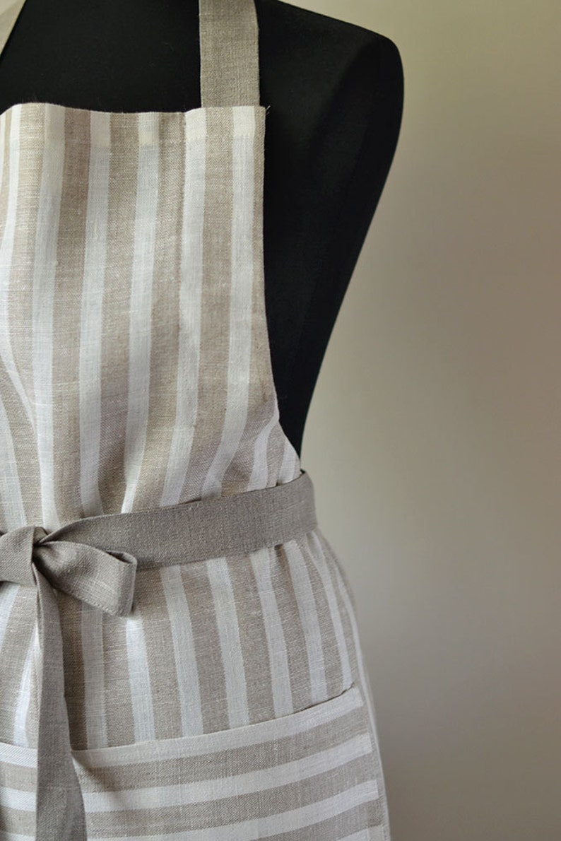 Linen Apron Striped Full Apron Natural Linen Apron Foodie Gift Apron ...
