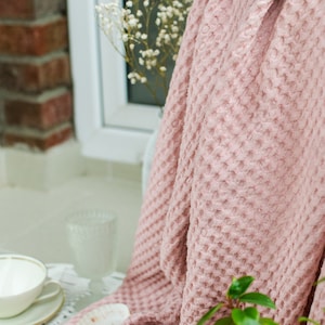 Light Blue Linen Throw Blanket Washed Bedspread Bed Cover Boho Home ...