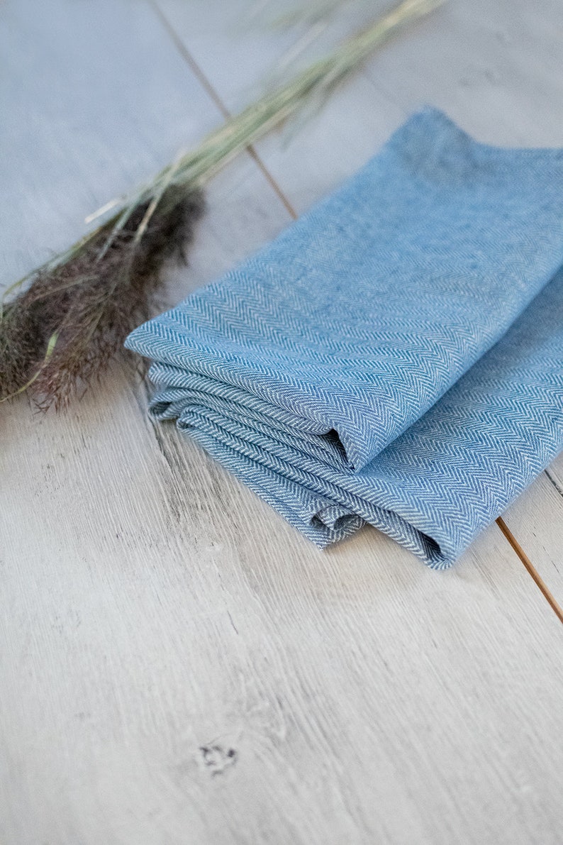 Blue Linen Towel Men Herringbone Towel Lake House Bath Sheet Stone ...