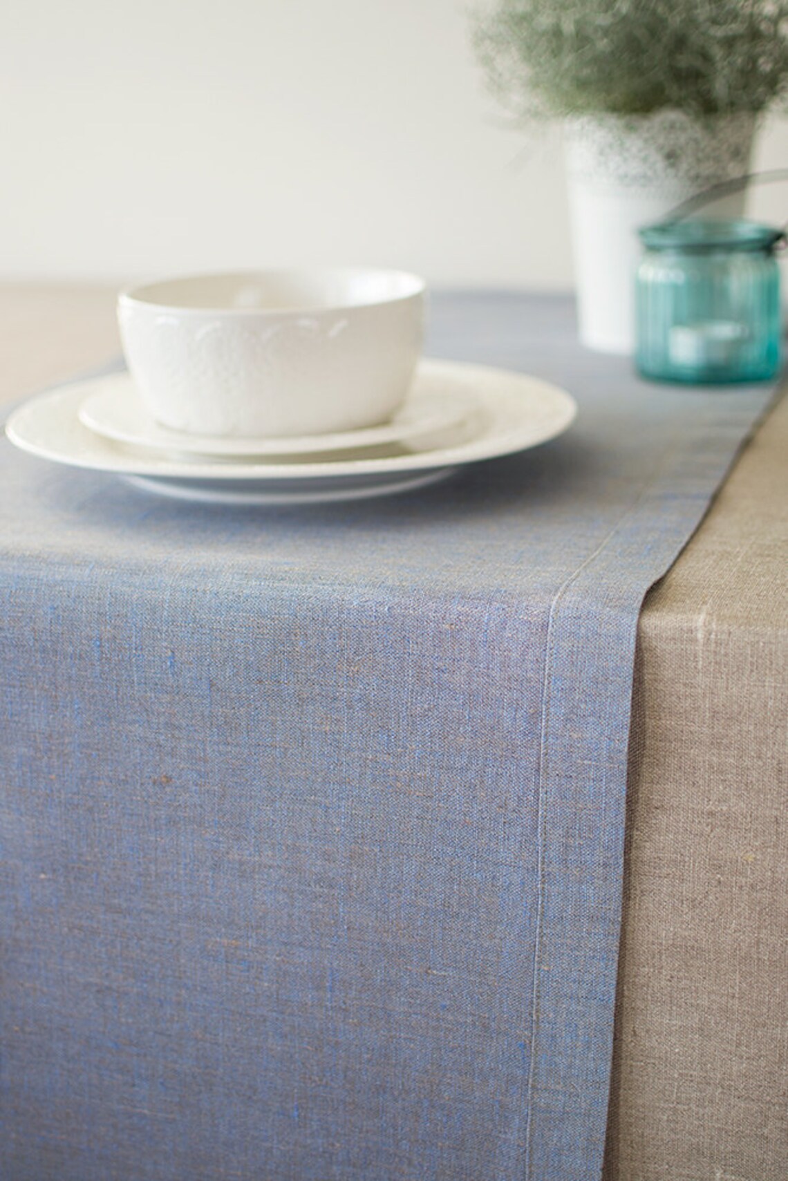 Blue Linen TABLE RUNNER Summer Dinner Long Runner Woodland Wedding ...