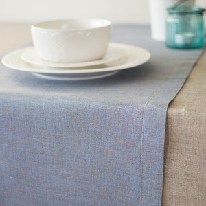 Blue Linen TABLE RUNNER Summer Dinner Long Runner Woodland Wedding ...