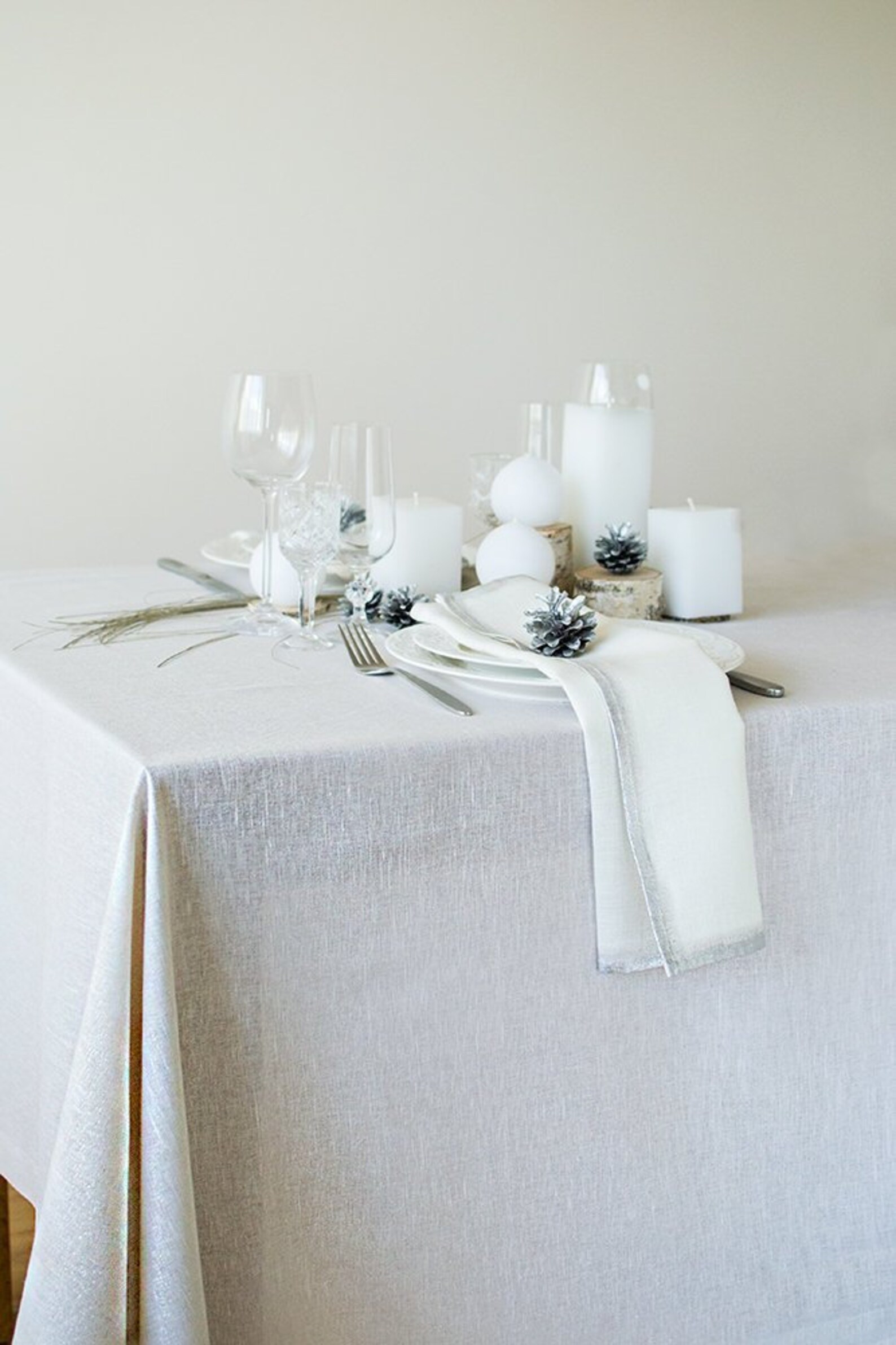 Silver TABLECLOTH Christmas Tablecloth Wedding Table Linen - Etsy