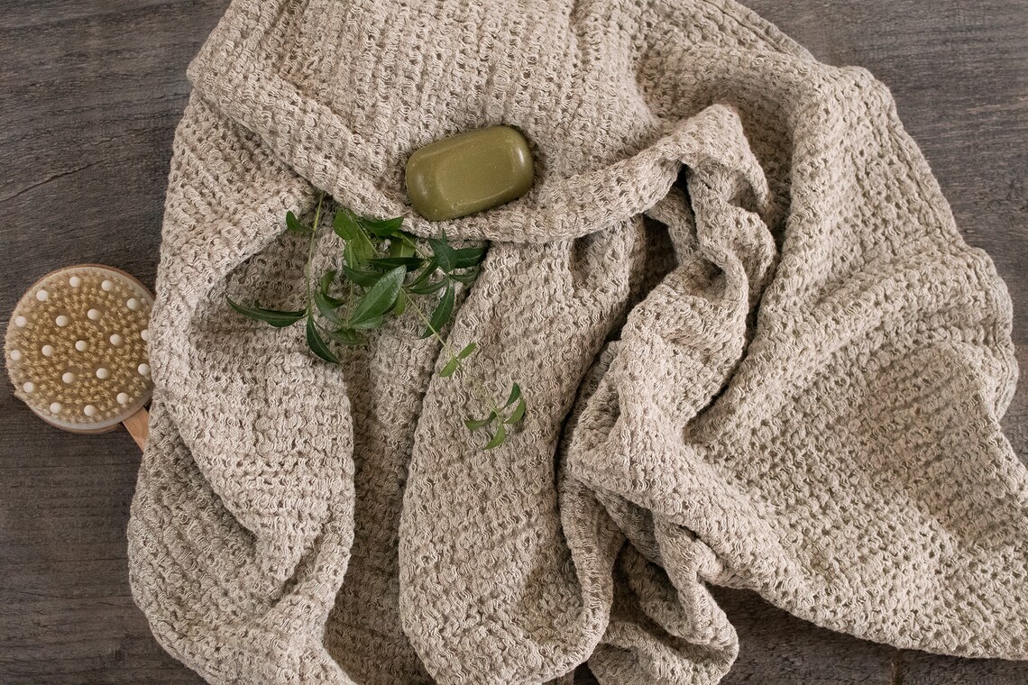 Natural Linen Bath Towels Rustic Waffle Body Towels Thick | Etsy