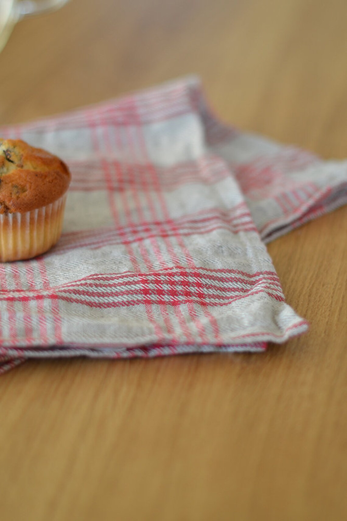 Plaid Red Linen Tea Towels Set of 2 Tartan Washed Unpaper Dish | Etsy