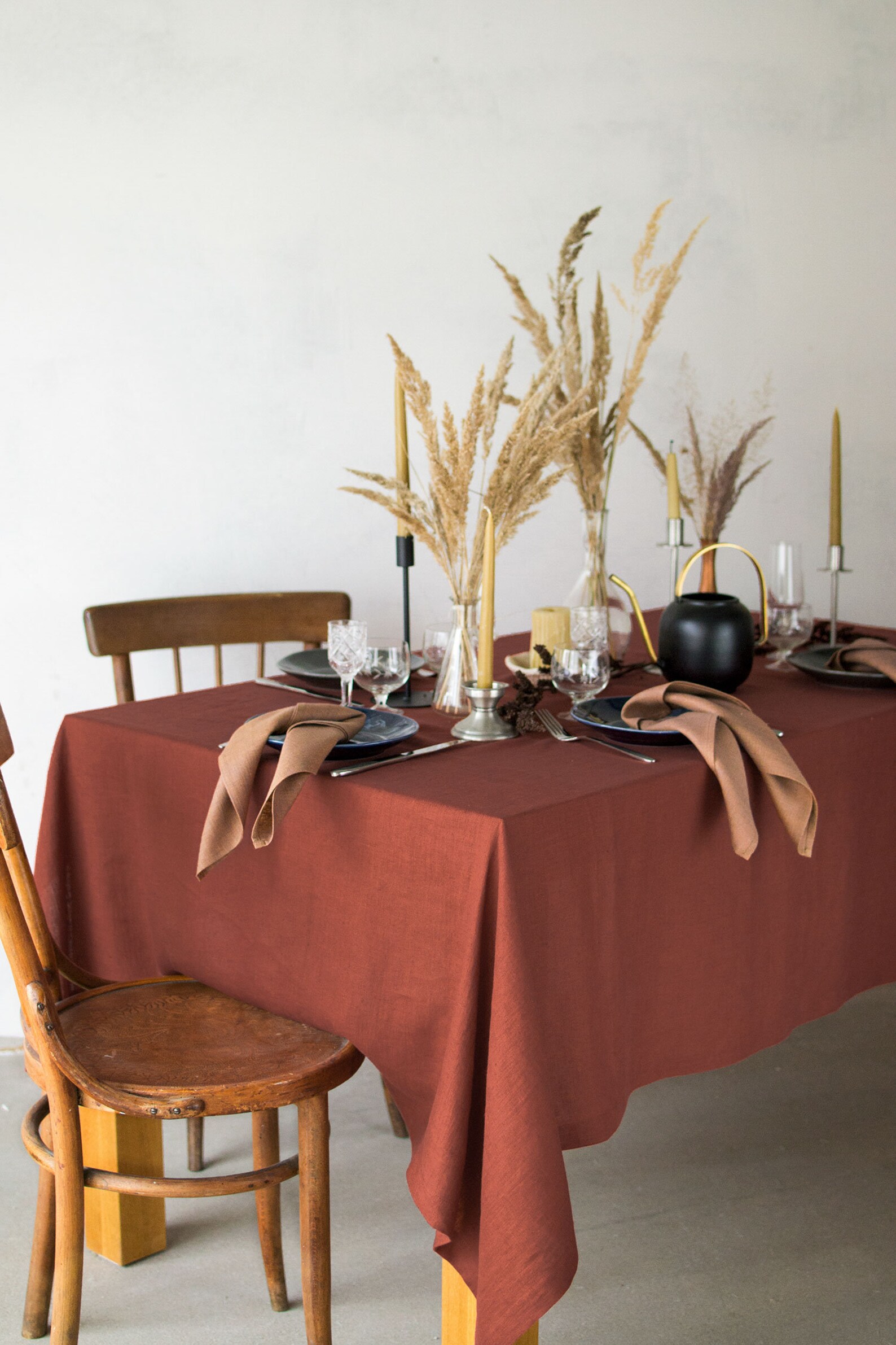 Terracotta Linen Tablecloth Summer Dinner Table Decor Cloth Wedding ...