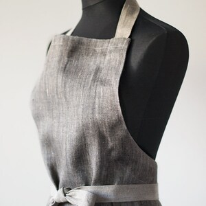 Linen Aprons Unisex Full Apron Natural Gray With Black Apron Men Apron ...