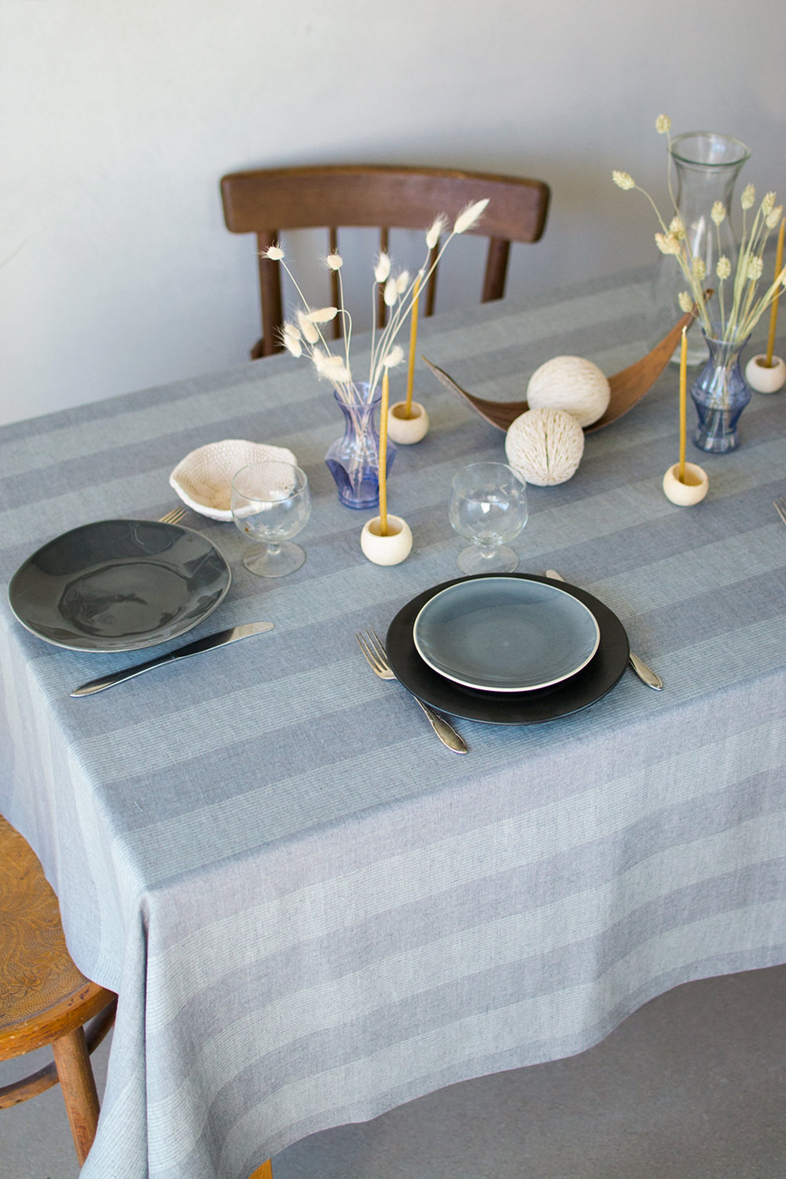 Blue Gray Linen Tablecloth Dinner Table Decor Cloth Wedding - Etsy