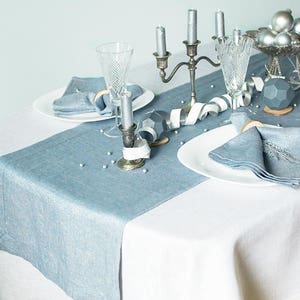 Blue Silver Linen Table RUNNER Metallic Table Decor Sparkly Christmas ...