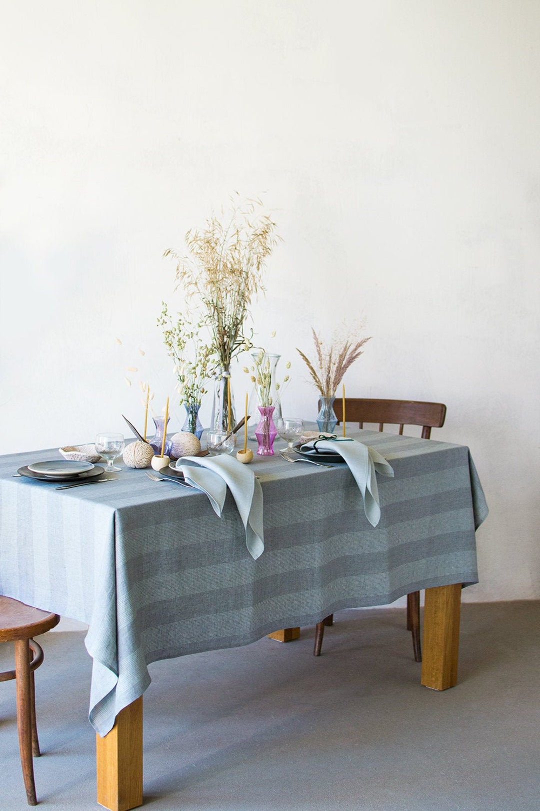 Blue Gray Linen Tablecloth Dinner Table Decor Cloth Wedding Party ...