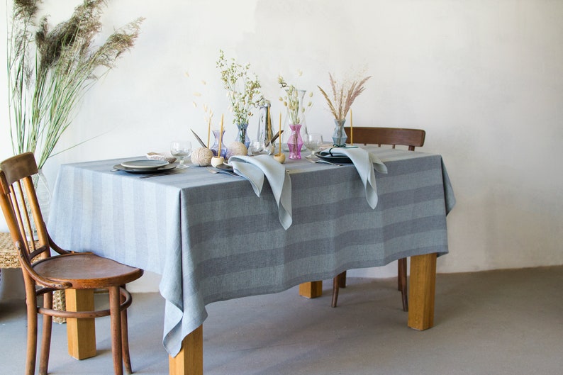 Blue gray linen tablecloth Dinner table decor cloth Wedding | Etsy