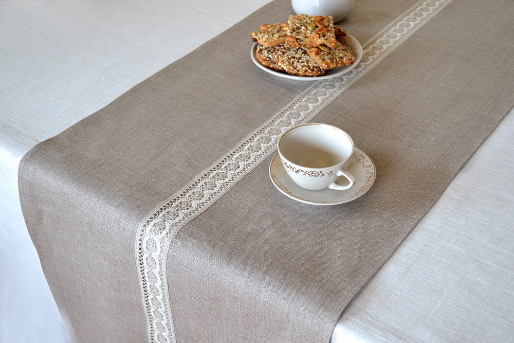 Natural Linen Table Runner Family Dinner Lace Table Decor - Etsy