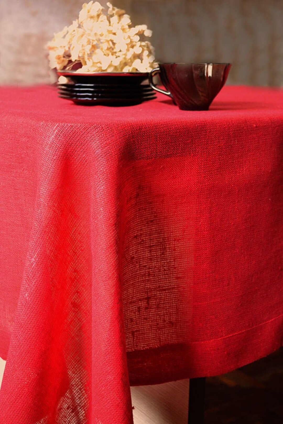 Red Linen Tablecloth Rustic Farm House Table Cloth Red Tablescapes ...