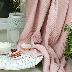 Blush Pink Linen Throw Blanket Washed Bedspread Bed Cover Boho Home ...