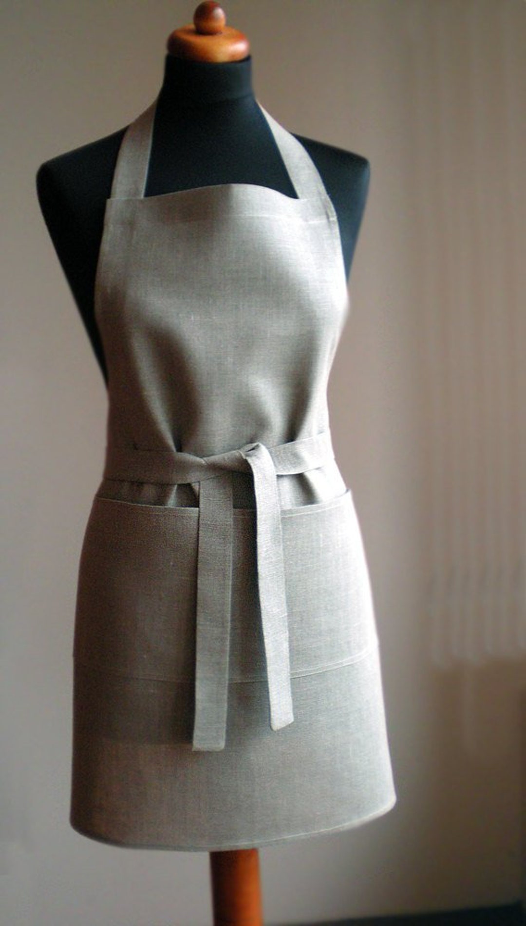 Natural Linen Full Apron Unisex Tan Kitchen Apron With One Big Pocket ...