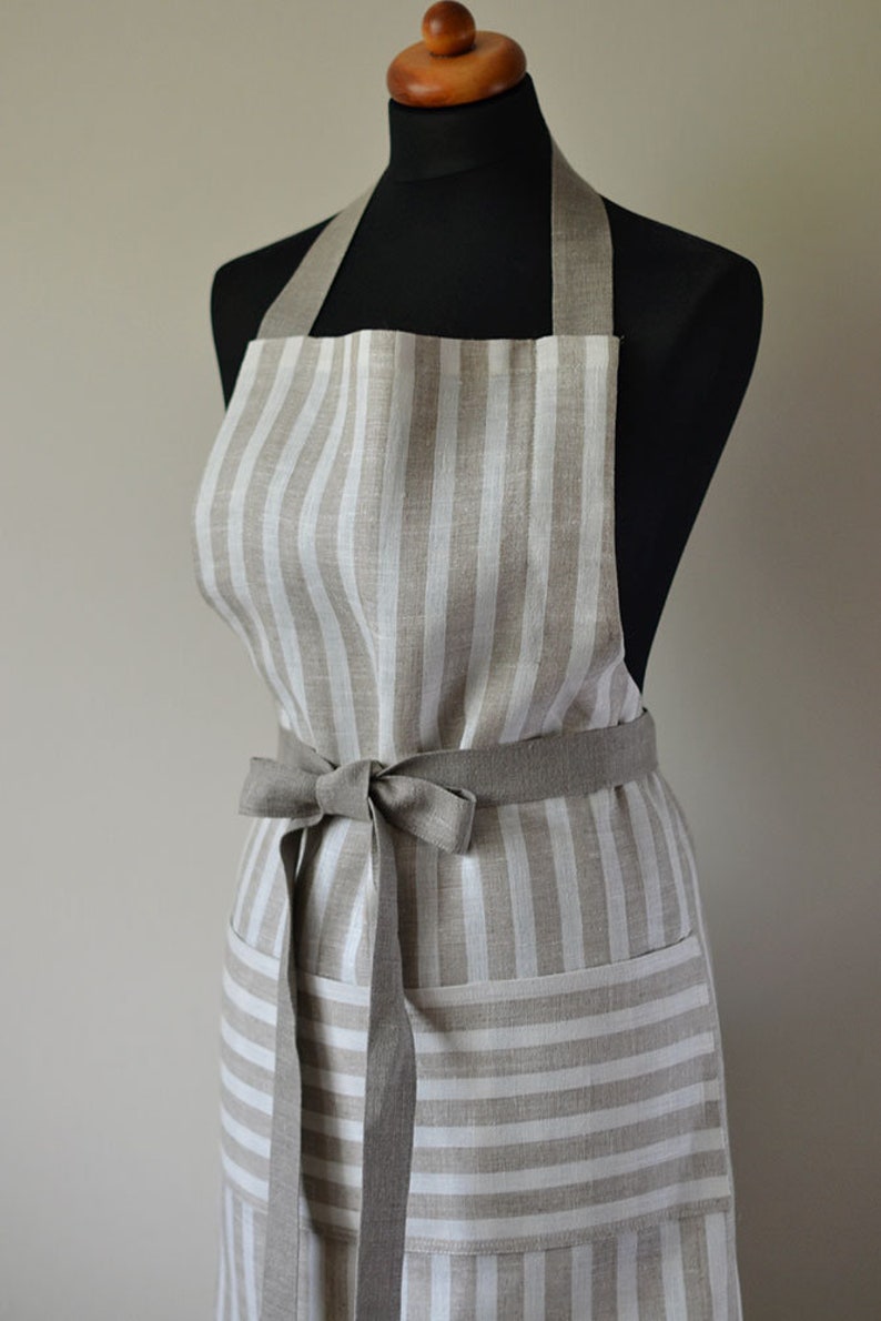Linen Aprons Unisex Full Apron Natural Gray With Black Apron - Etsy