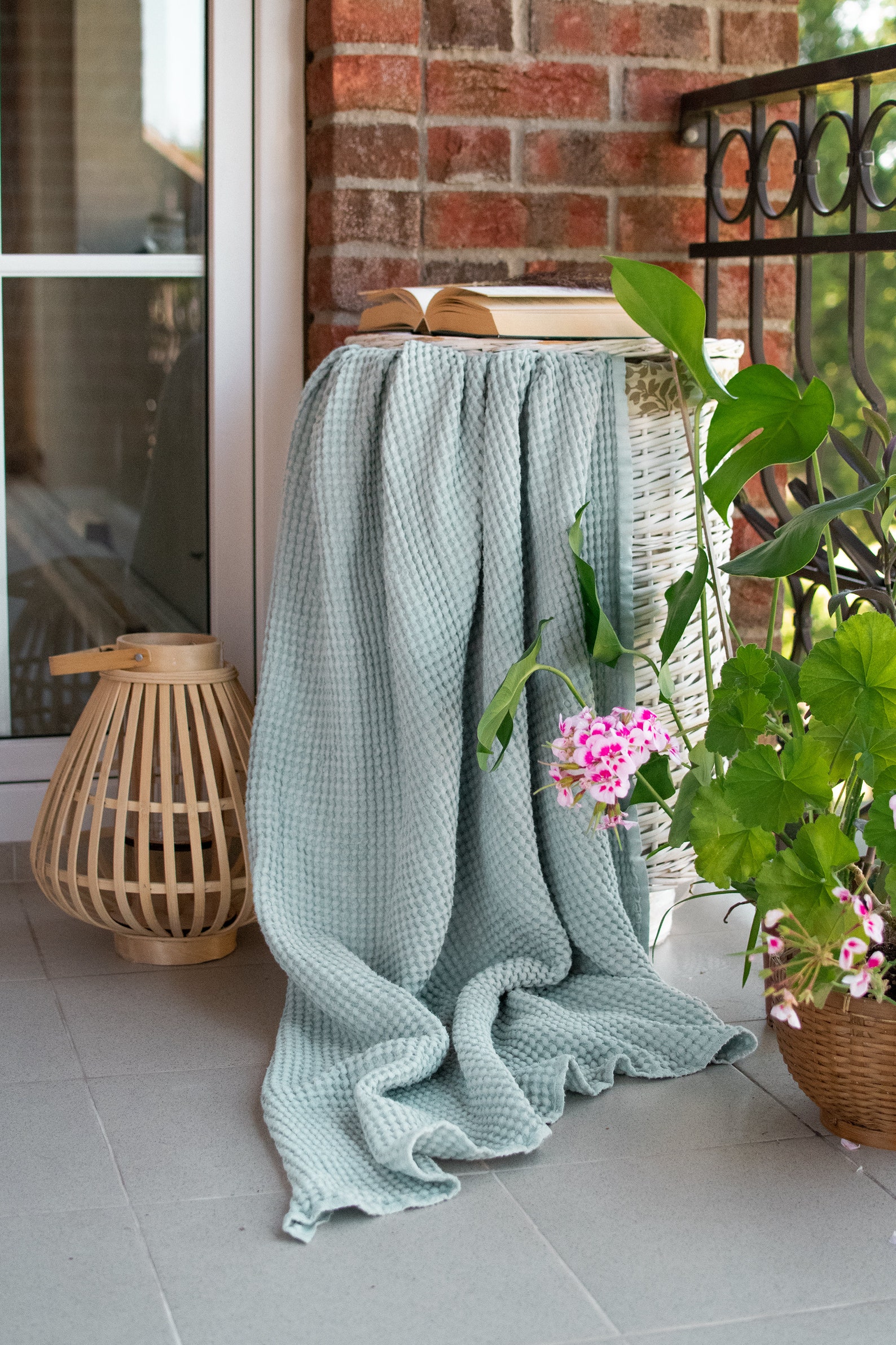 Light Blue Linen Throw Blanket Washed Bedspread Bed Cover Boho | Etsy