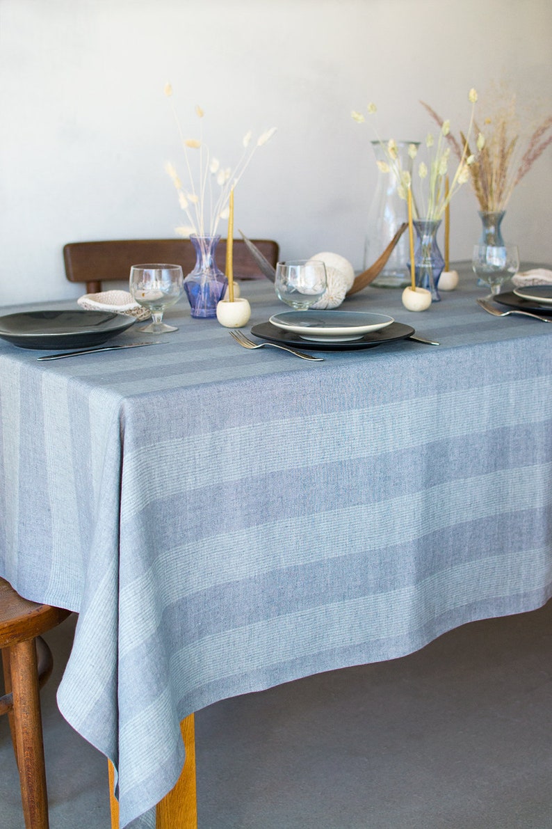 Blue gray linen tablecloth Dinner table decor cloth Wedding | Etsy