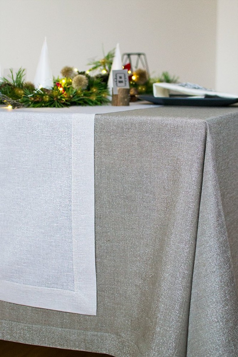 Silver Linen TABLECLOTH Metallic Wedding Dinner Table Cover - Etsy