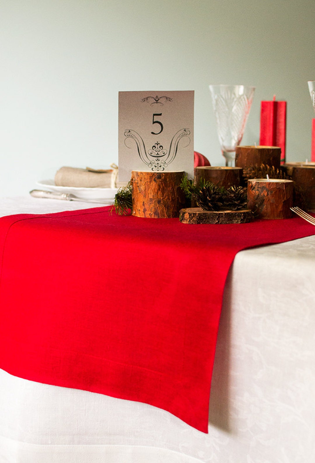 Red Linen Table Runner Wedding Dinner Runner Rustic Table Decor Home ...