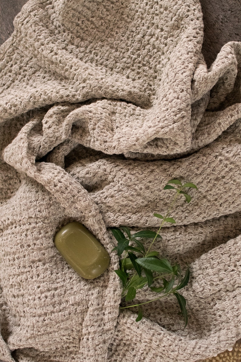 Natural Linen Bath Towels Rustic Waffle Body Towels Thick Massage Throw ...
