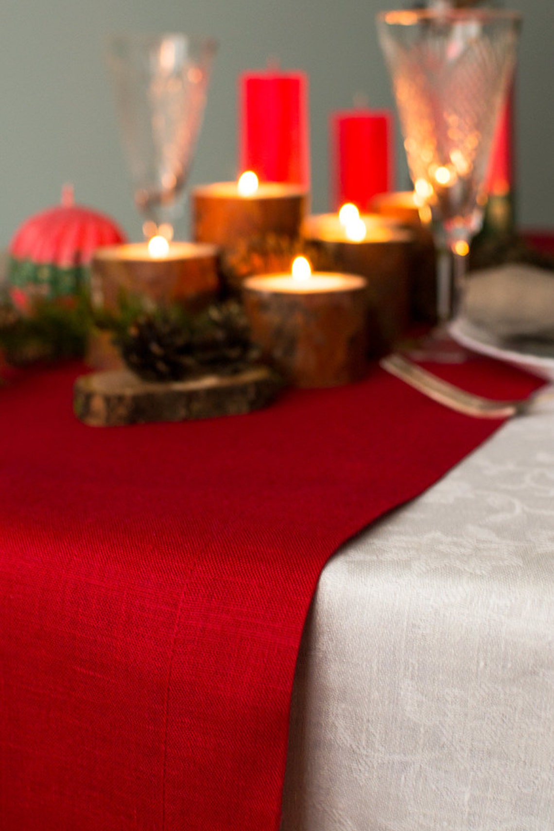 Red Linen Table Runner Wedding Dinner Runner Rustic Table - Etsy