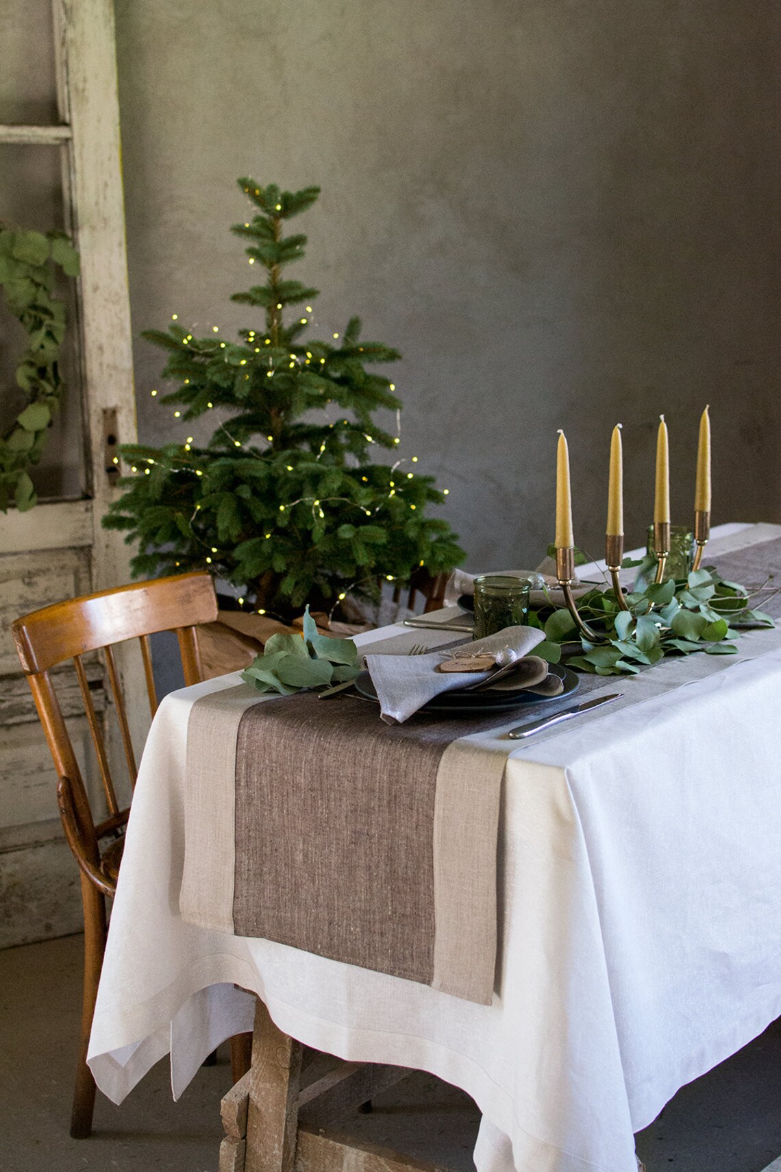 Brown Linen Table Runner Christmas Table Decorations Wedding - Etsy
