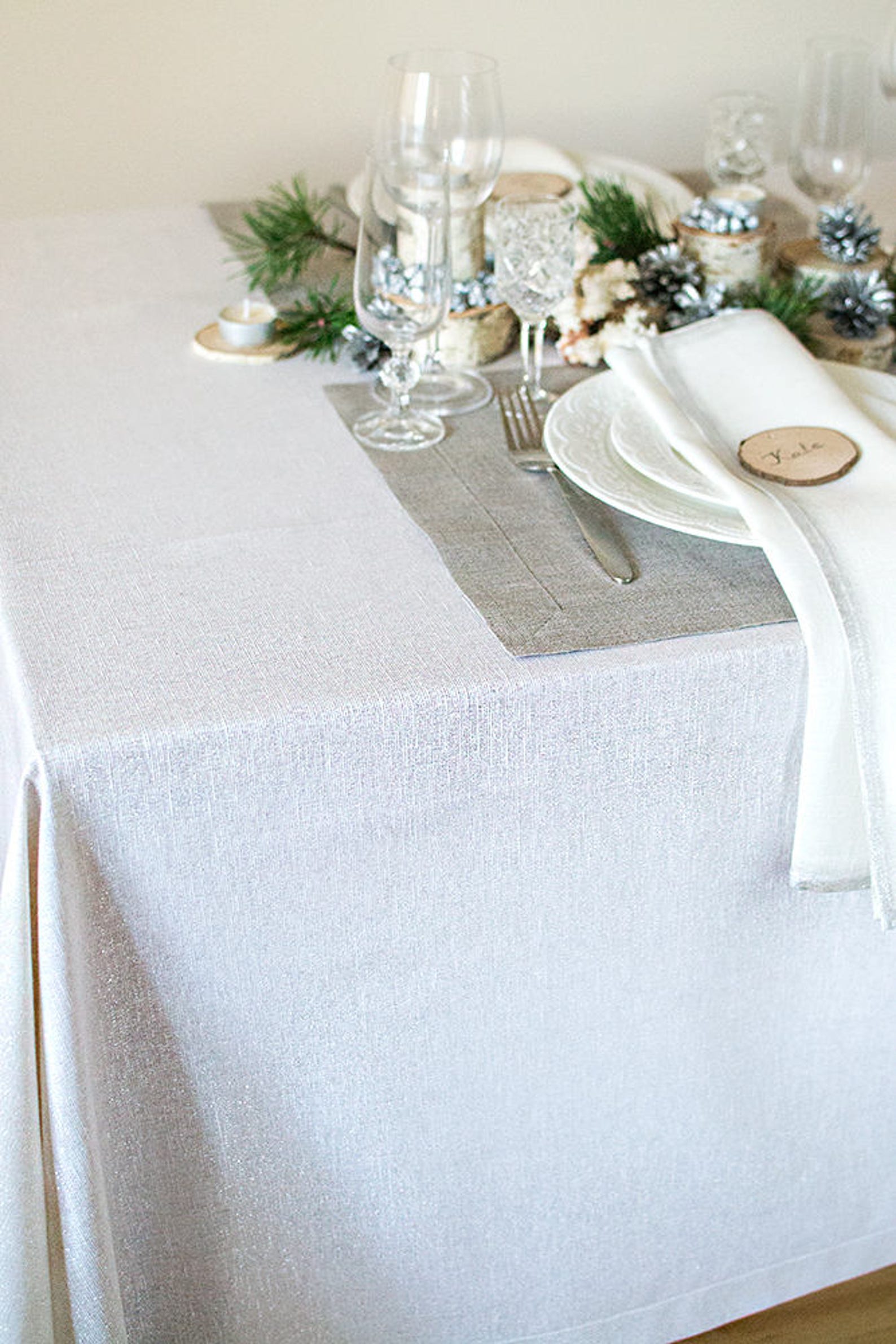 Silver TABLECLOTH Christmas Tablecloth Wedding Table Linen - Etsy