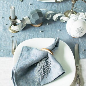 Blue Silver Linen Table RUNNER Metallic Table Decor Sparkly Christmas ...