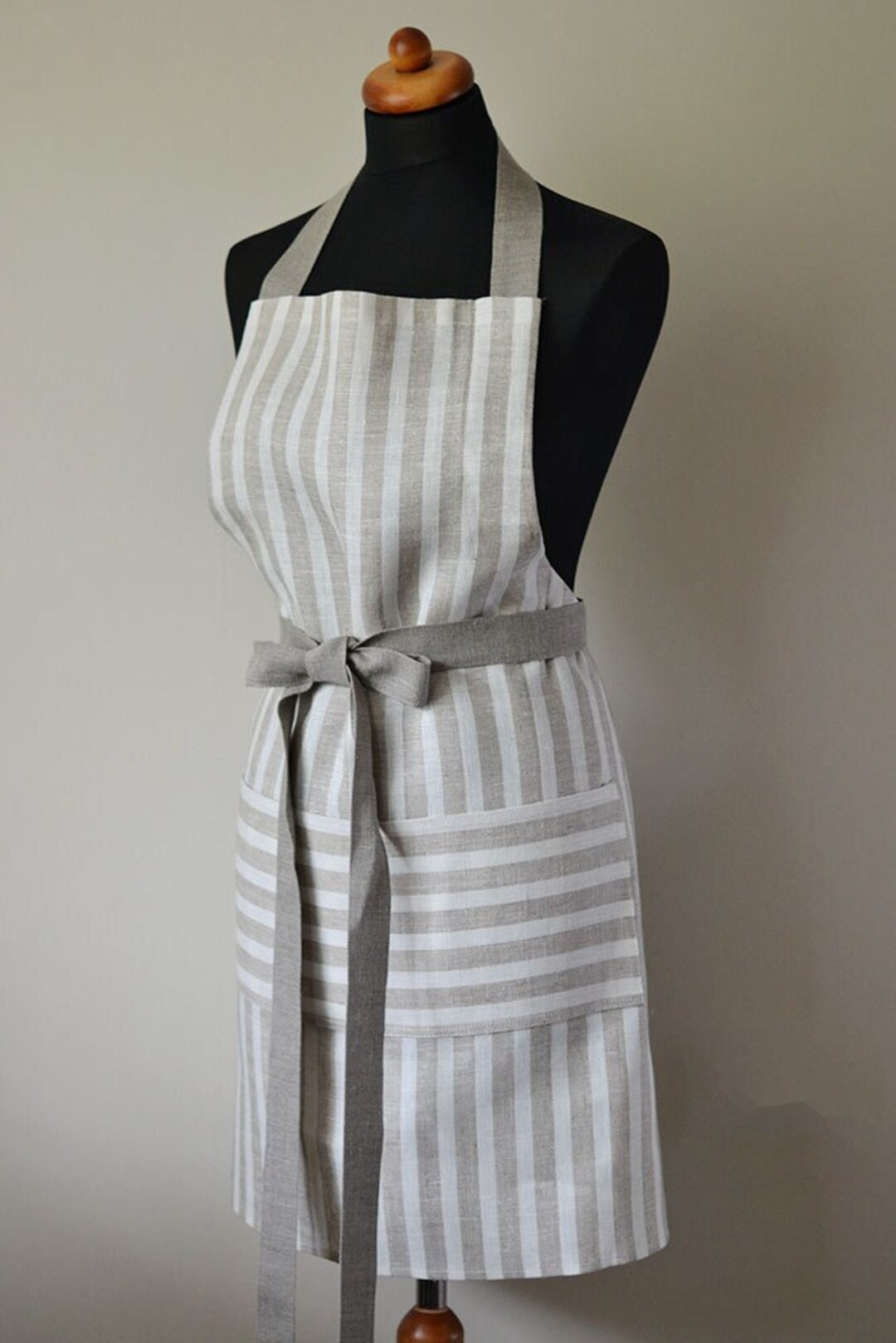 Linen Apron Striped Full Apron Natural Linen Apron Foodie Gift Apron ...