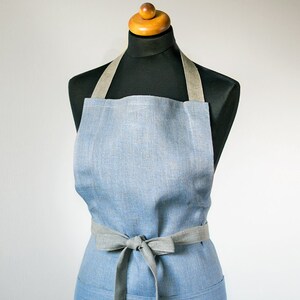 Linen Full Apron Natural Gray With Light Blue Apron Grey Traditional ...