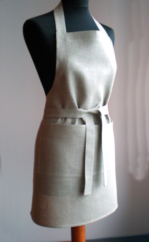 Natural Linen Full Apron Unisex Tan Kitchen Apron With One Big - Etsy
